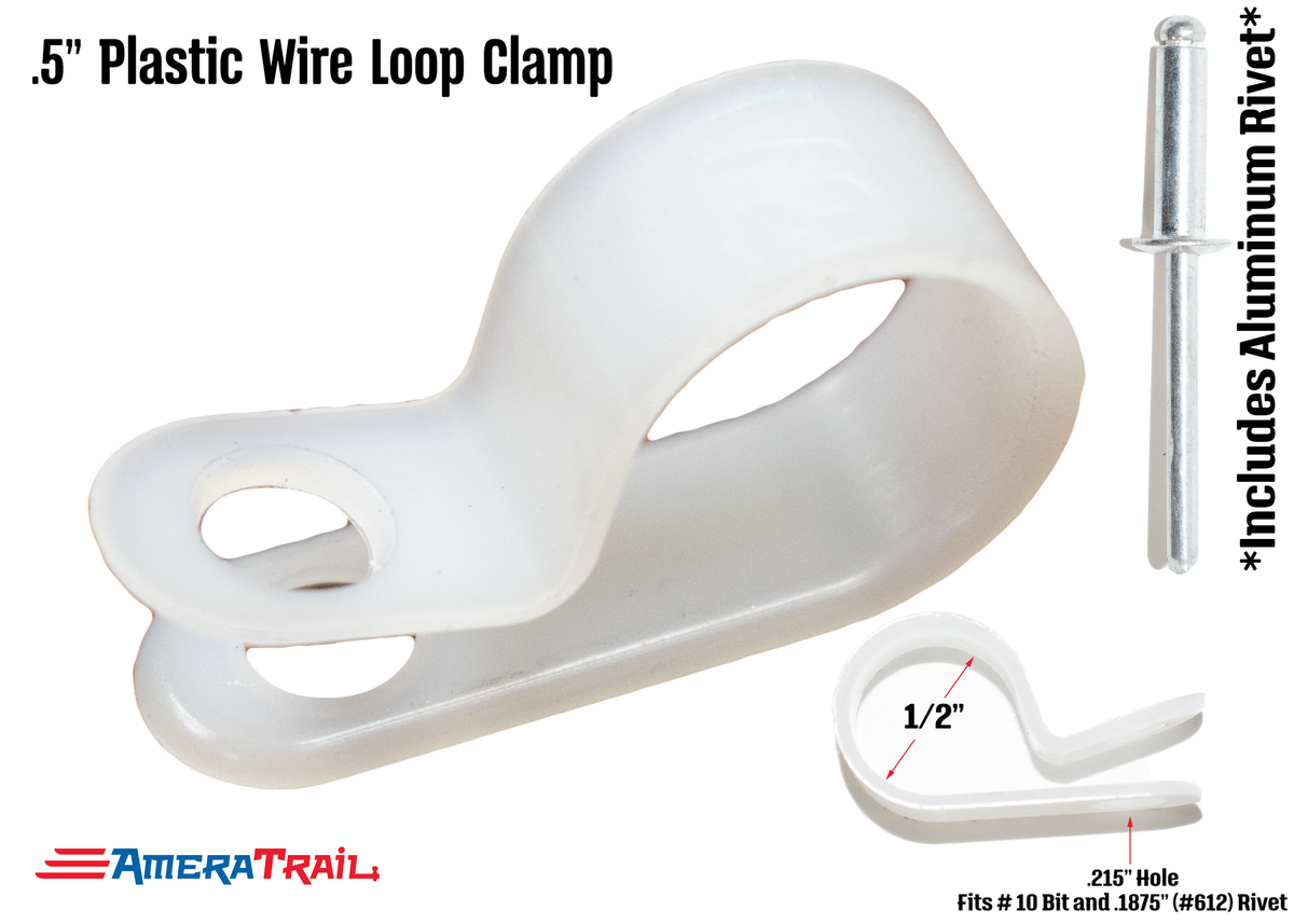 1/2" Wire Clip and Attaching Rivet - Long Lasting Nylon - Fits 5/32" H ...